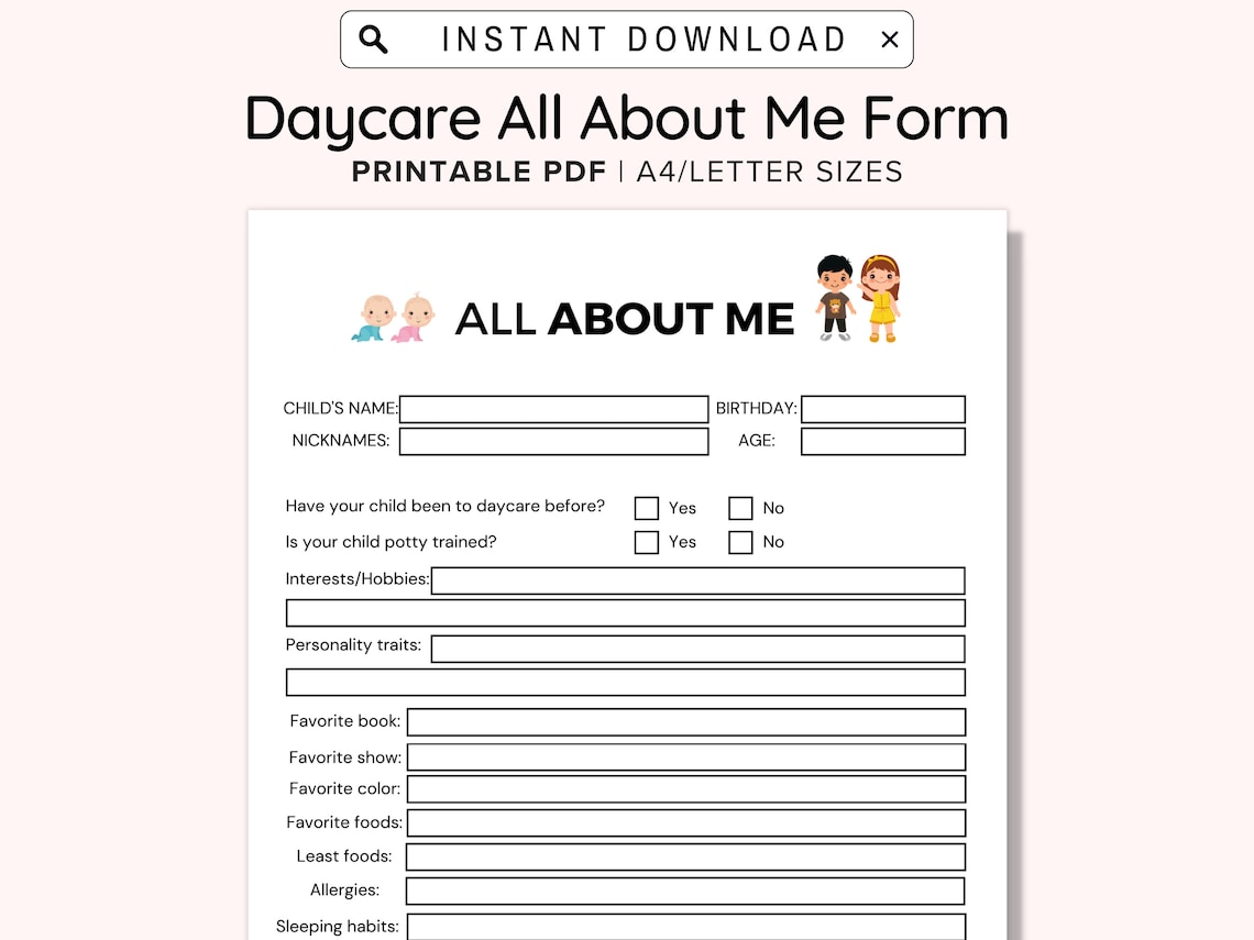 Daycare All About Me Form Daycare Questionnaire Get to Know Me ...