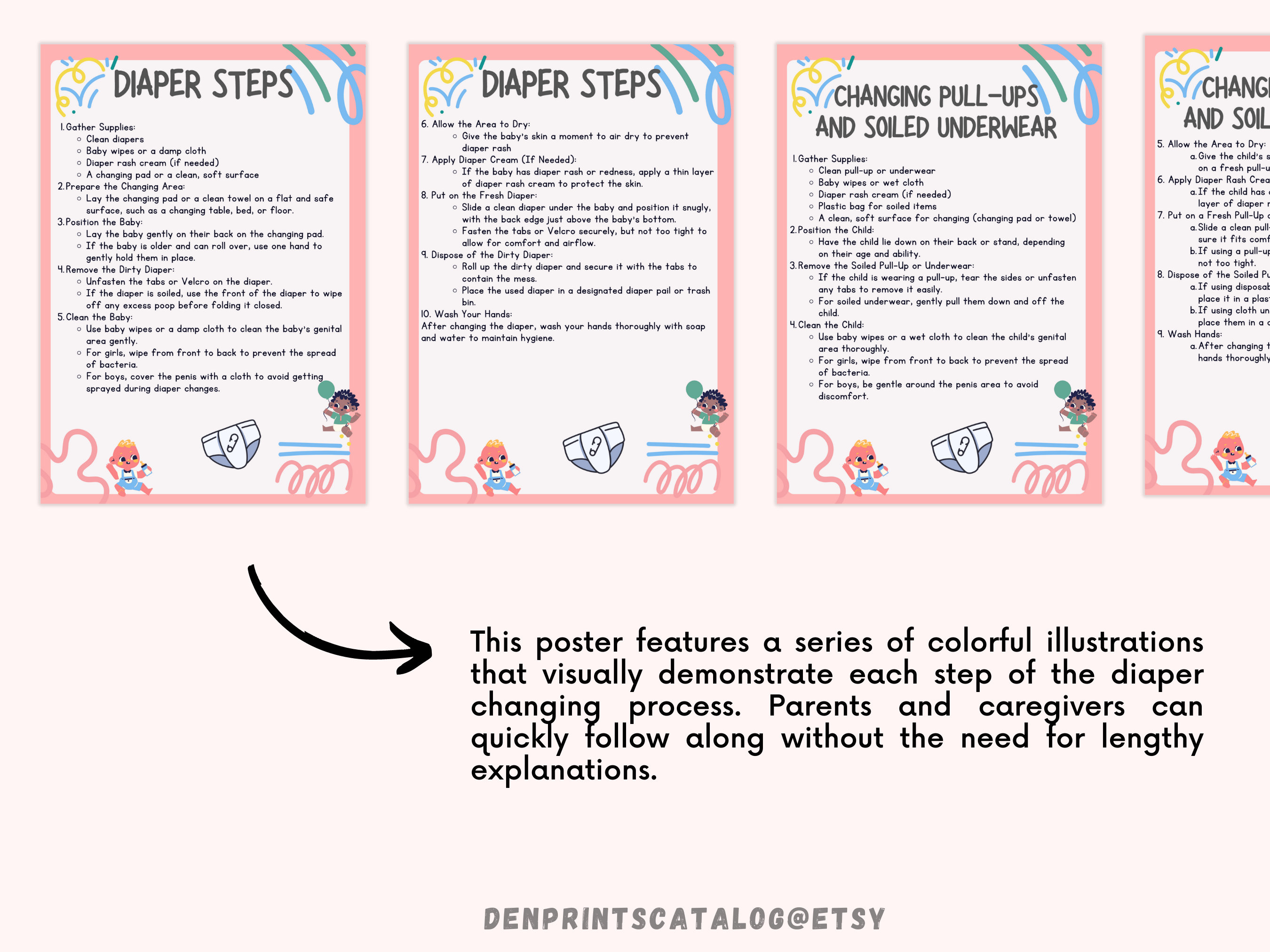 Diaper Changing Steps, Daycare Printable Diapering & Pull-up Changing ...