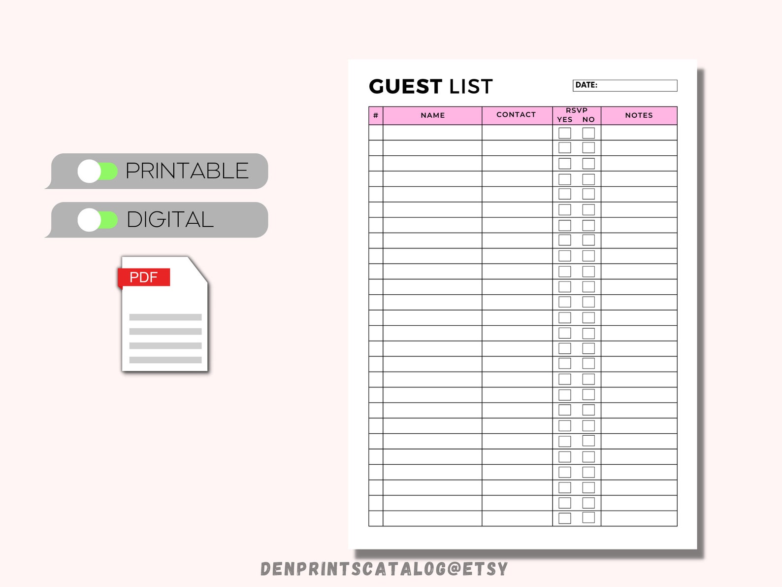 Guest List Planner Printable, Guest List Tracker, RSVP Tracker, Party ...