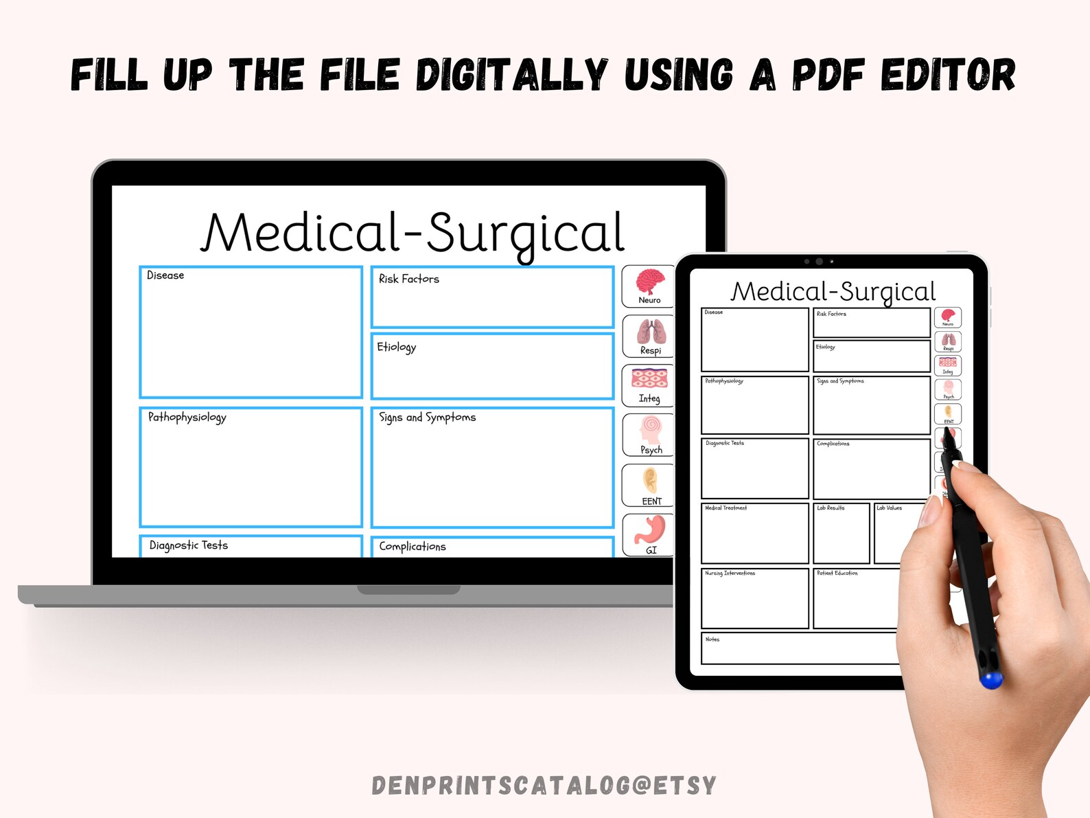 Med Surg Study Template Printable, Pathophysiology Template, Medical ...