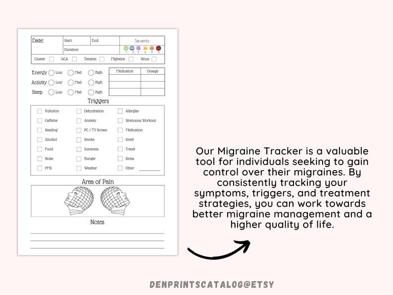 Migraine Tracker Printable Migraine Journal Headache Log Chronic Pain ...
