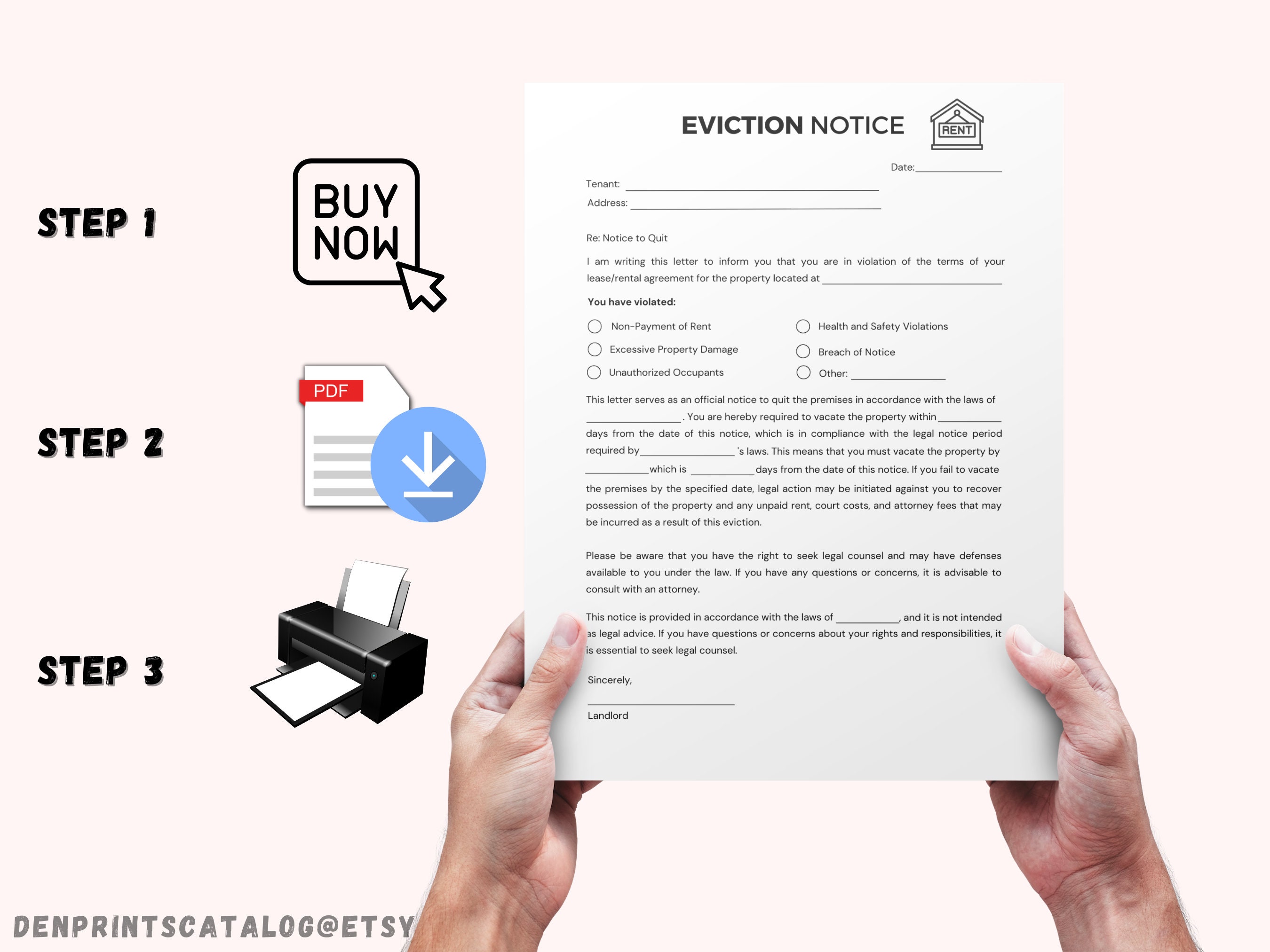 Eviction Notice Printable, Lease Termination Form, Editable Notice to ...