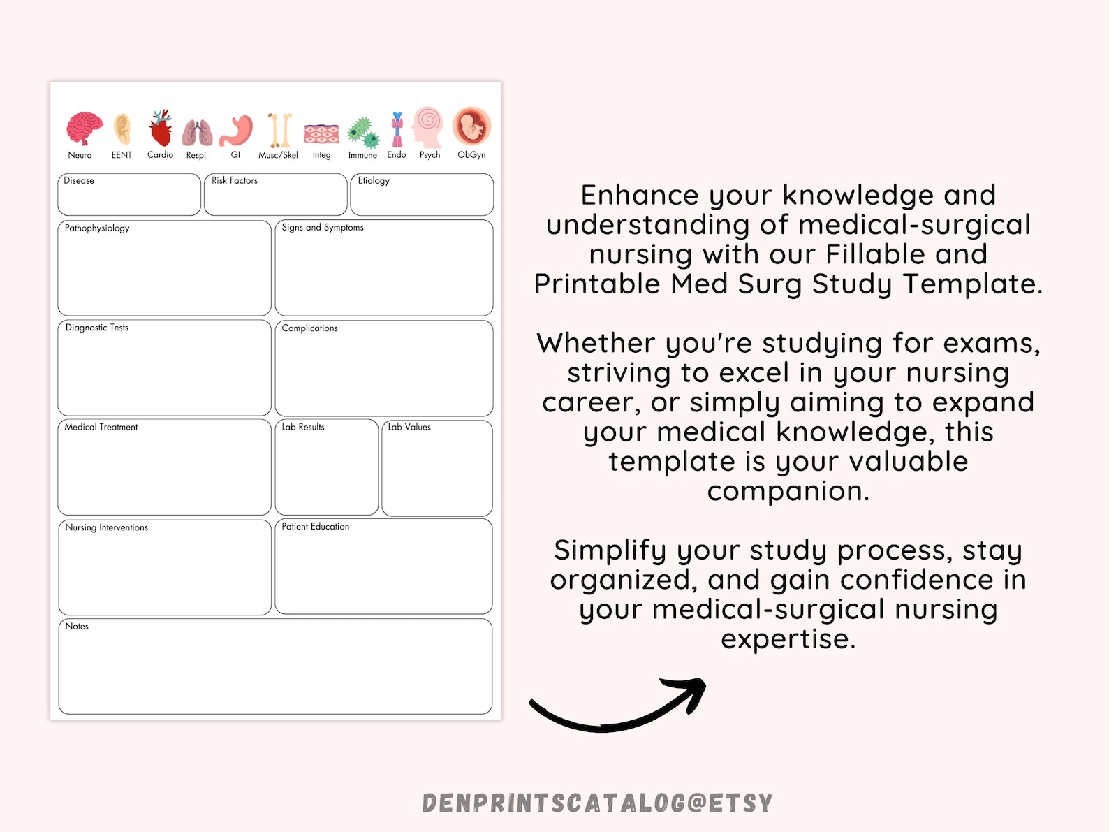 Fillable Med Surg Study Template, Nursing School Medical Surgical ...