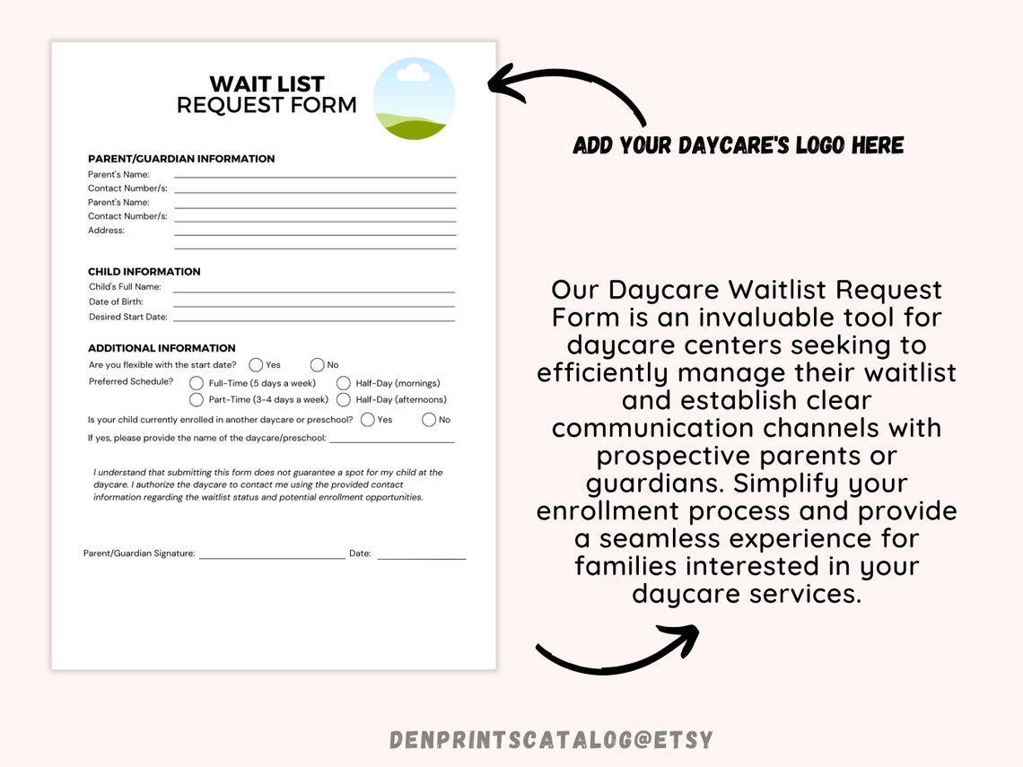 Daycare Wait List Printable, Daycare Waiting List Template, Wait List ...