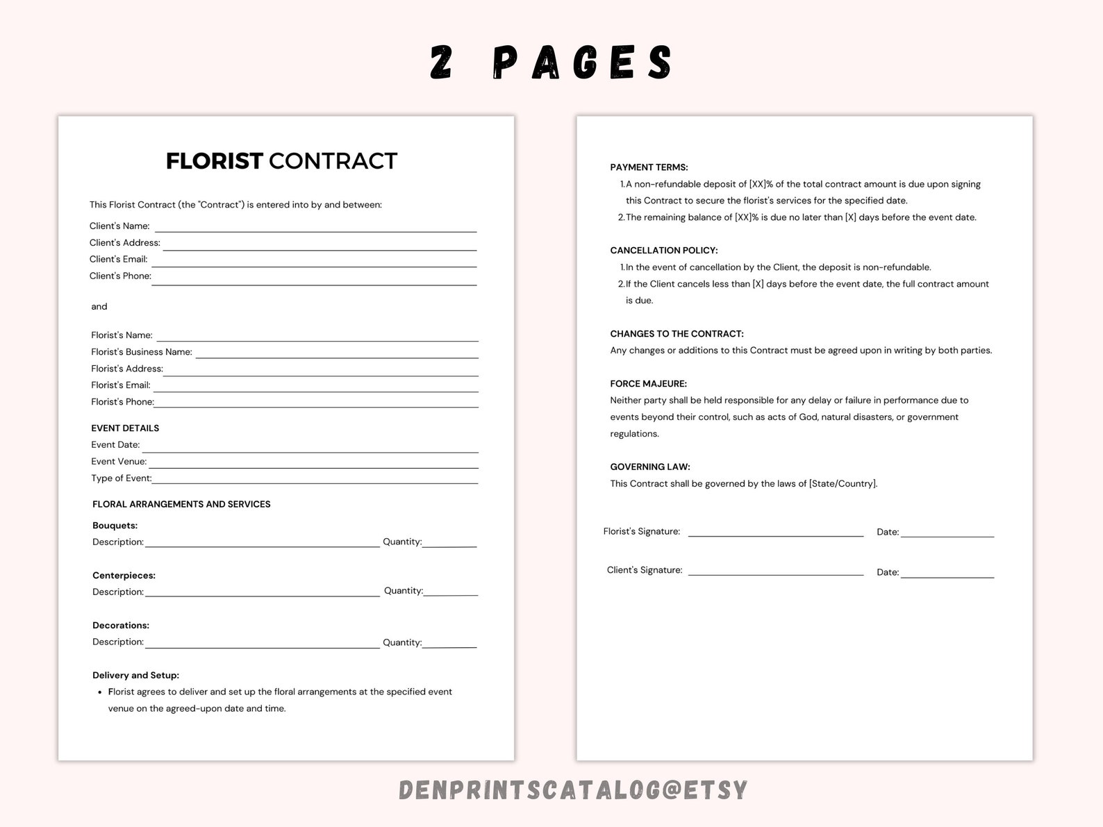 Florist Contract Template, Floral Services Agreement, Flower ...