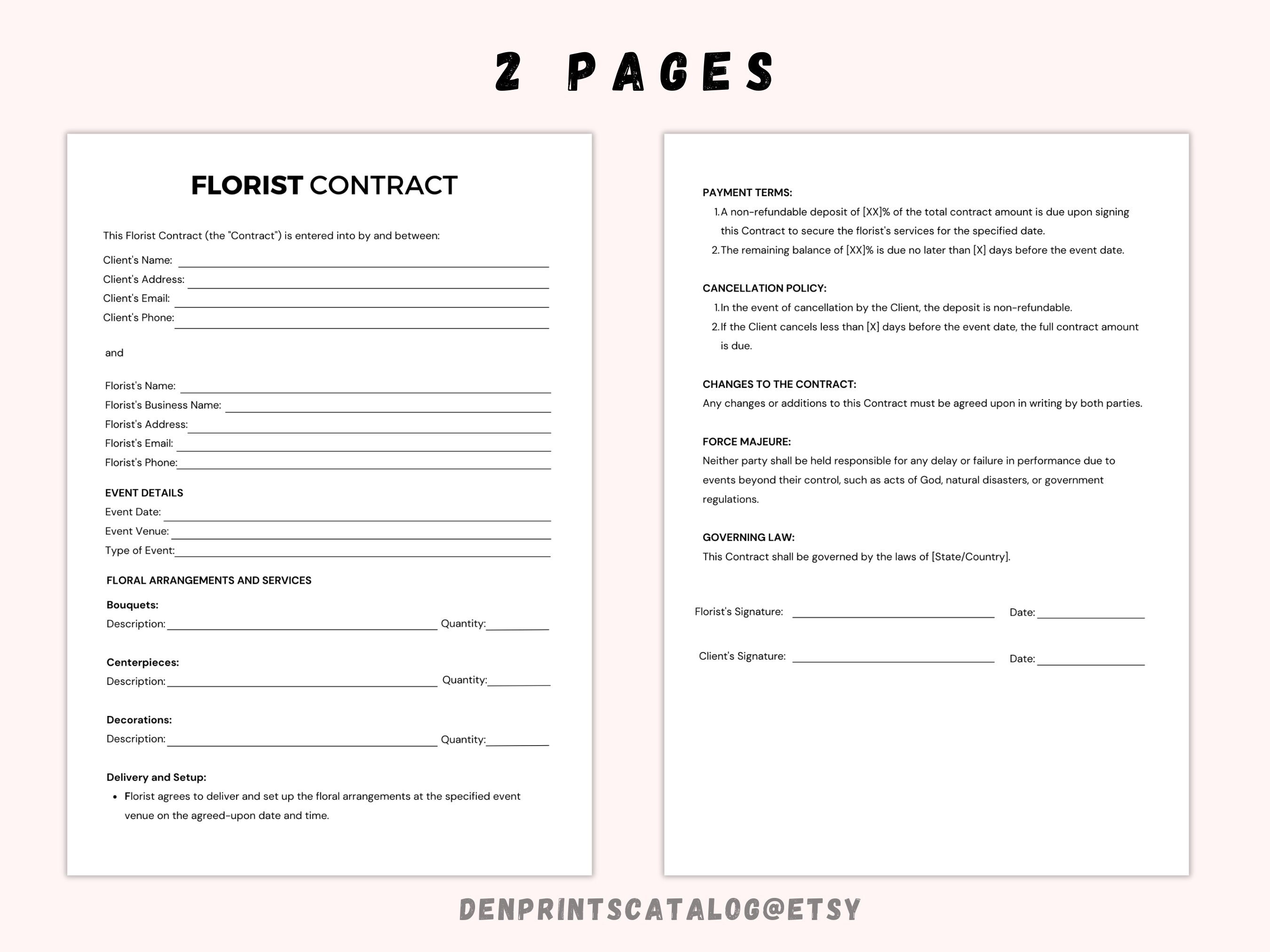 Florist Contract Template, Floral Services Agreement, Flower ...