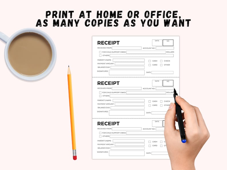 Child Support Receipt Printable for DIY Receipt Book Digital Download ...