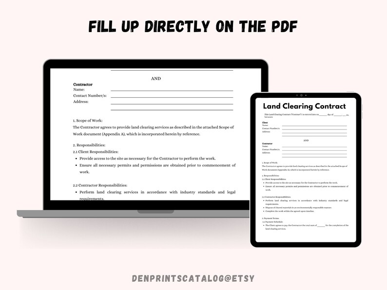 Fillable PDF Land Clearing Contract Template Editable in Canva ...