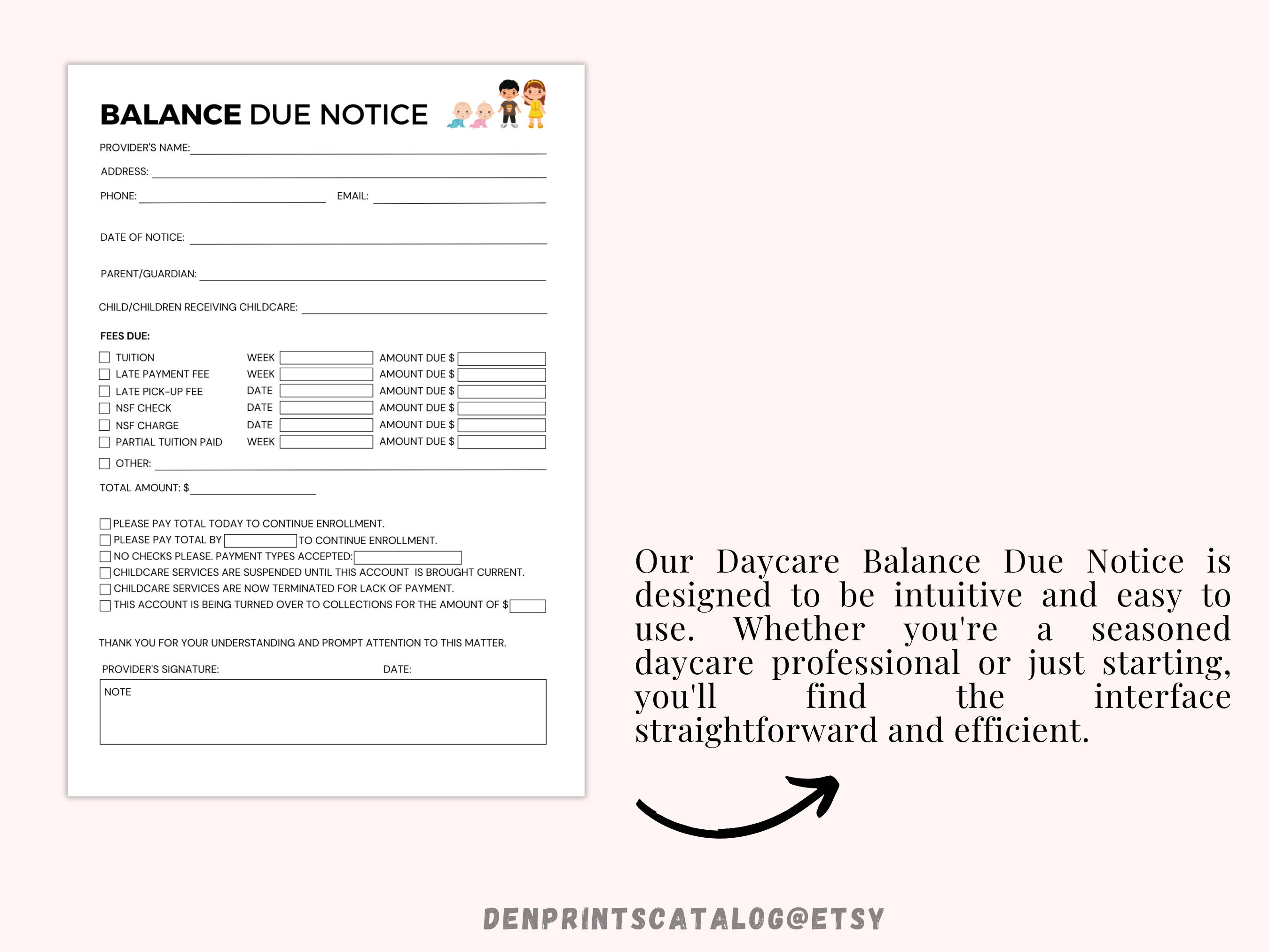 DAYCARE Balance Due Childcare Center Late Payment Notice, Past Due ...