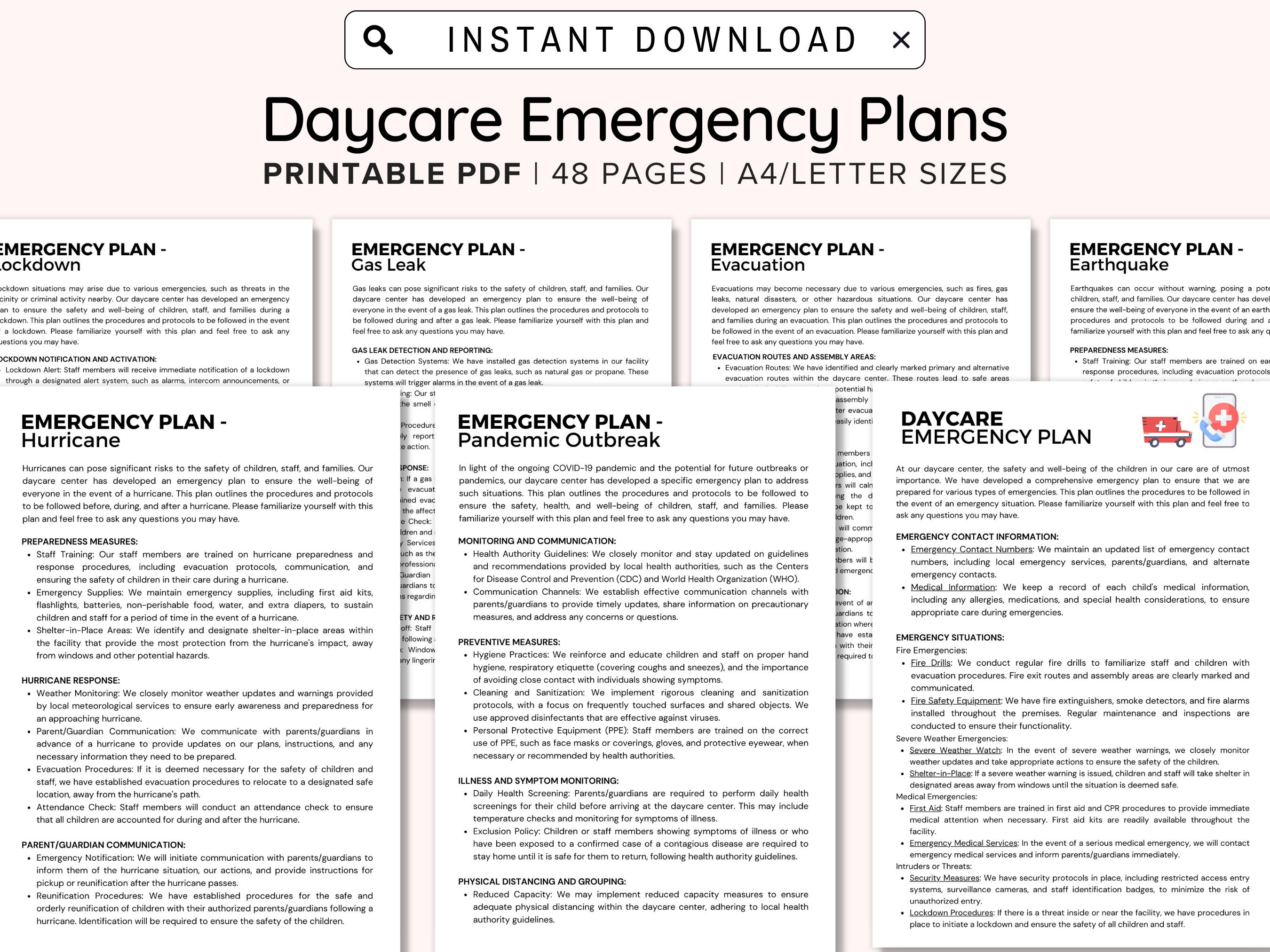 Daycare Emergency Plans Childcare Center Printable Daycare - Etsy