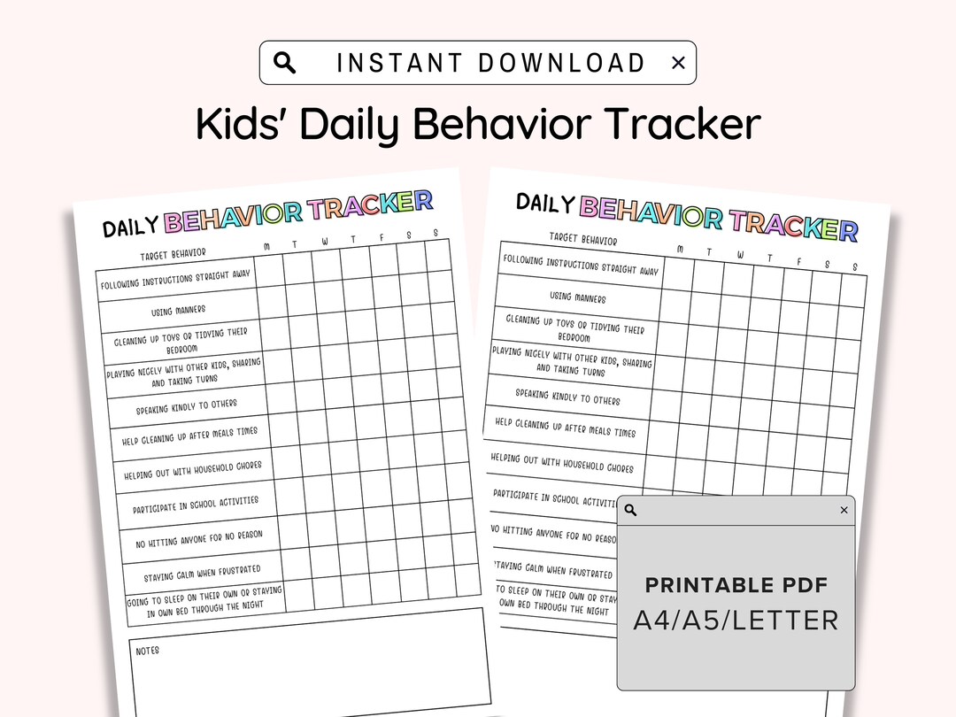 Daily Behavior Chart for Kids Printable, Good Behavior Tracking ...