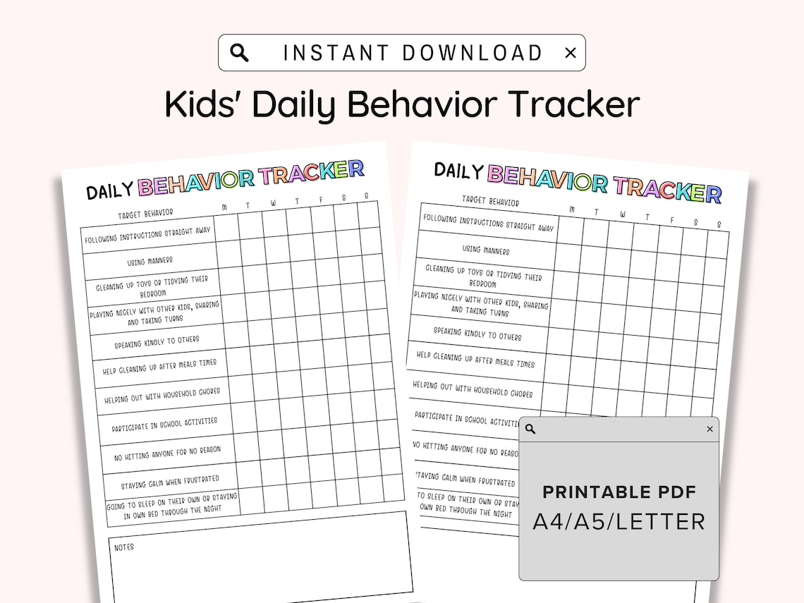 Daily Behavior Chart for Kids Printable, Good Behavior Tracking ...