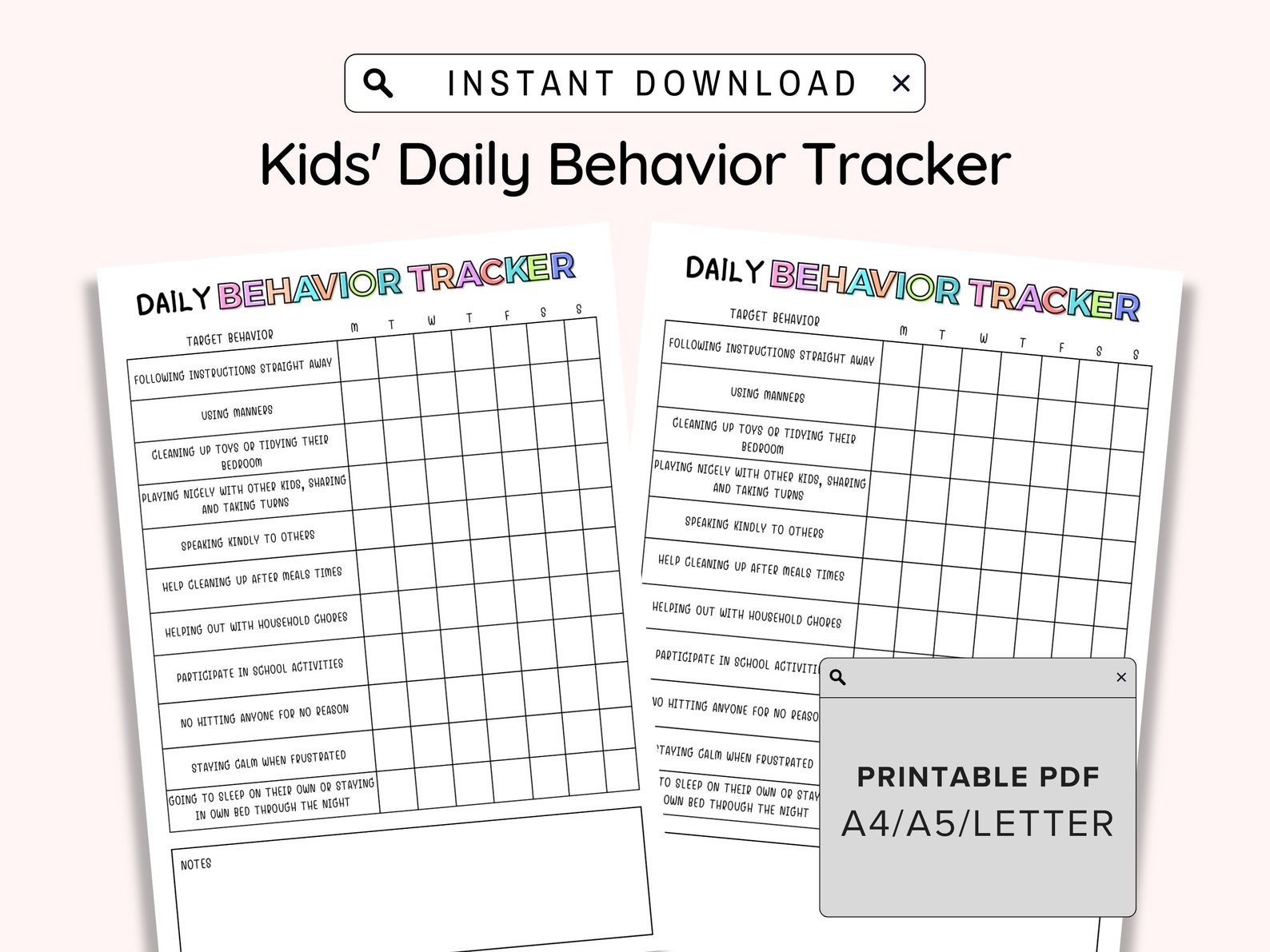 Daily Behavior Chart for Kids Printable, Good Behavior Tracking ...