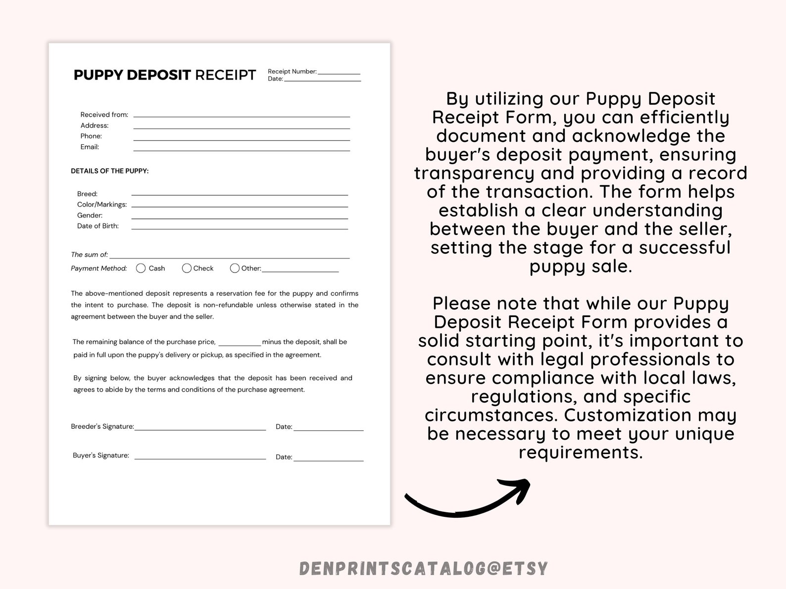 Puppy Deposit Receipt Printable, Puppy Deposit Slip Canva Template ...