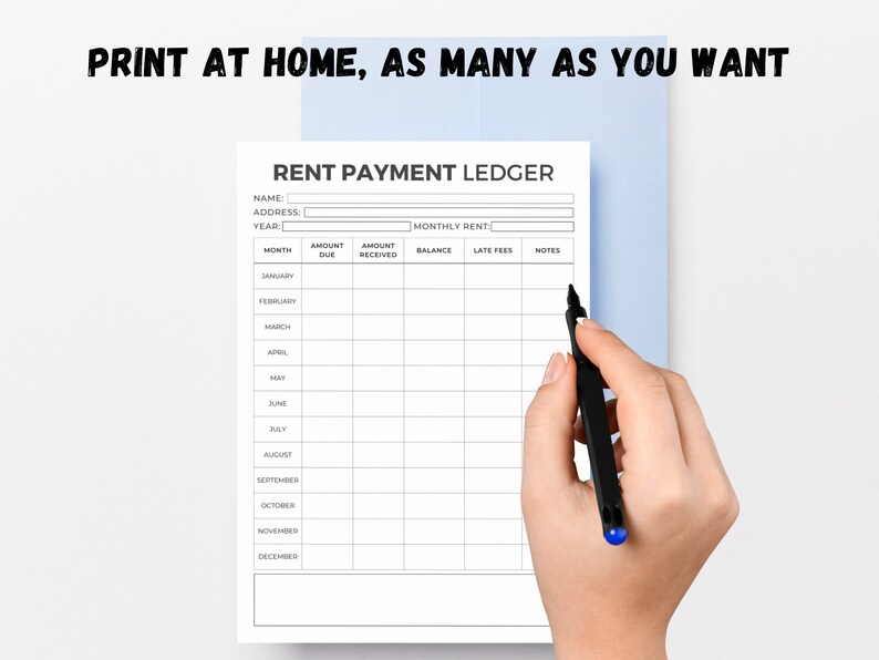 Rent Payment Ledger Printable, Tenant Payment Tracker, Rent Payment Log ...