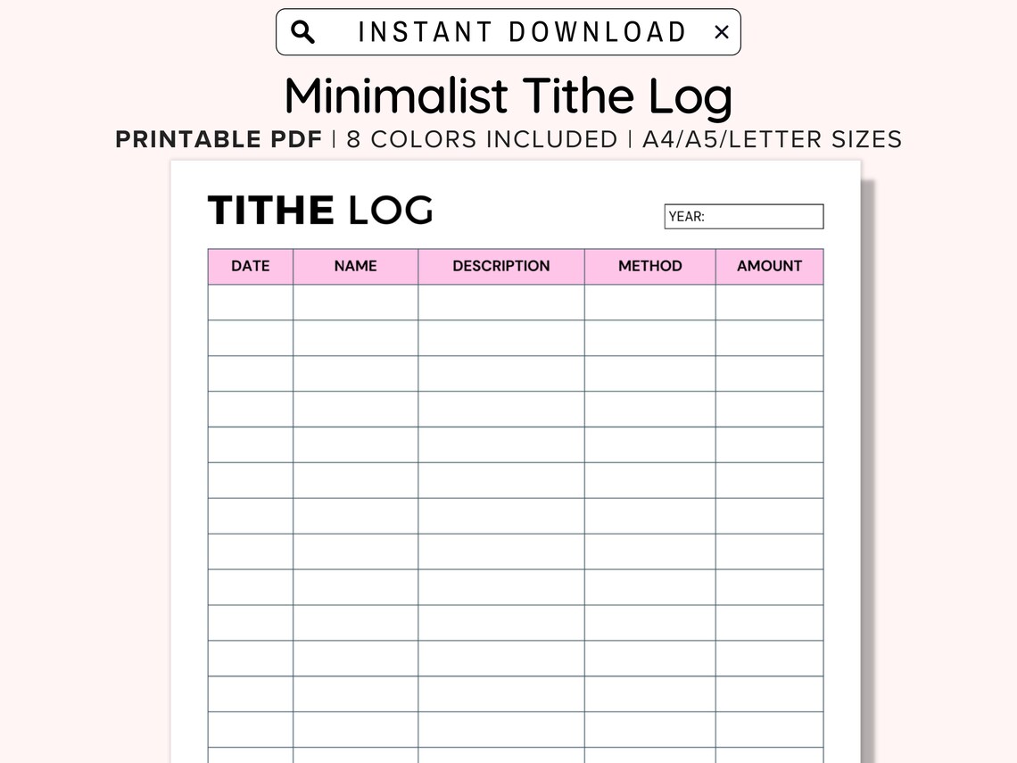 Tithe and Offering Log, Printable Tithing Record, Church Giving Log ...