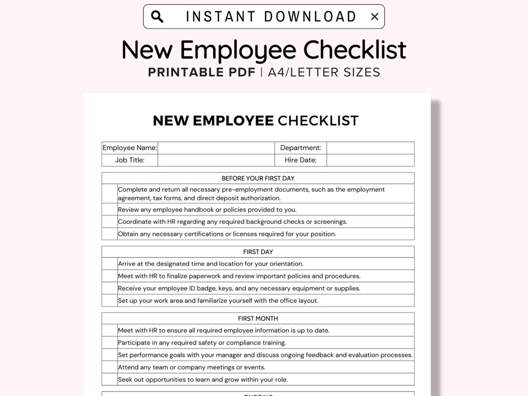 New Hire Checklist Printable, Employee Onboard, Editable Canva ...