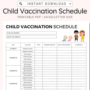 Child Vaccination Schedule Printable, Immunization Record, Vaccine ...