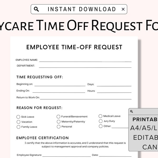 Time off Request Form - Etsy