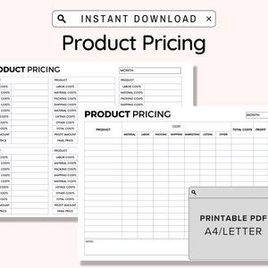 Product Pricing Printable, Item Pricing, Product Price Calculator ...