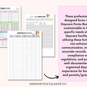 Daycare Forms Bundle, Printable Forms for Daycare, Preschool, Nanny ...