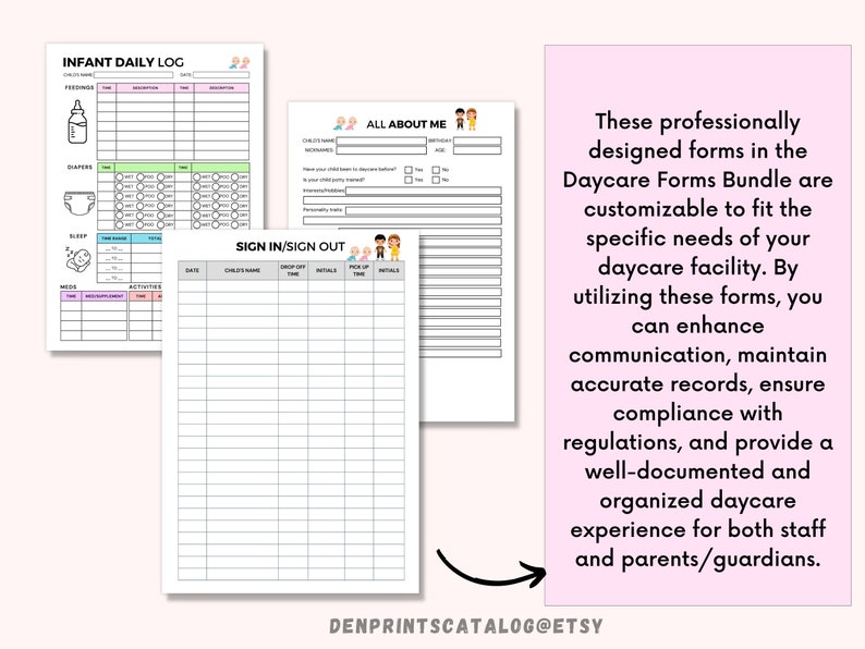 Daycare Forms Bundle, Printable Forms for Daycare, Preschool, Nanny ...