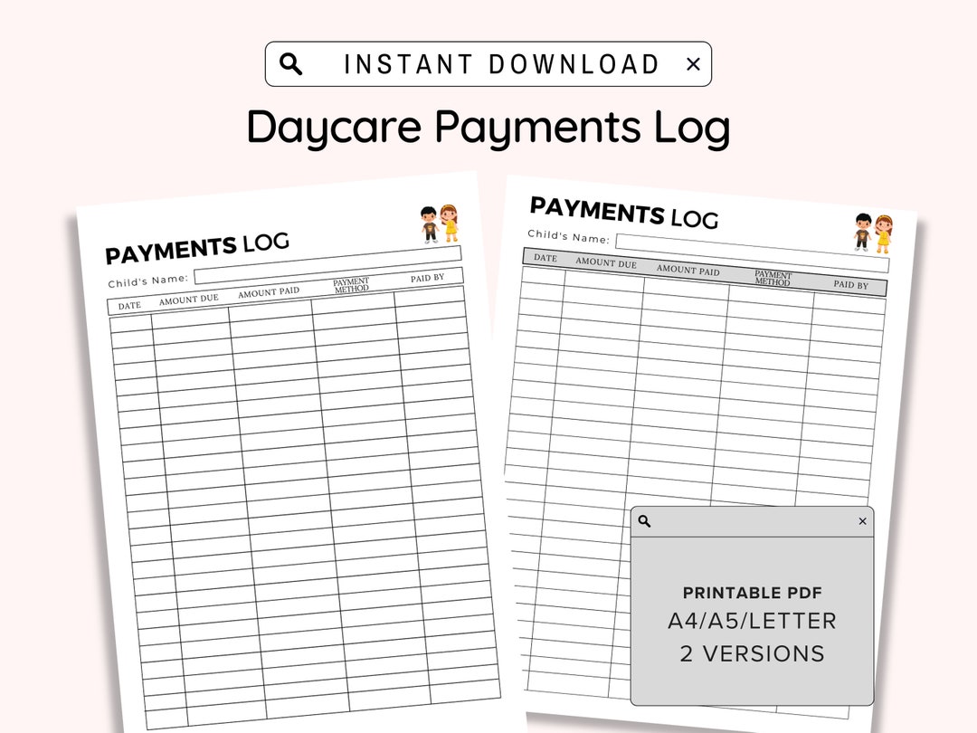 Tuition Payment Log Printable, Daycare Payment Log, Childcare Payment ... Tuition Payment Log Printable, Daycare Payment Log, Childcare Payment ...