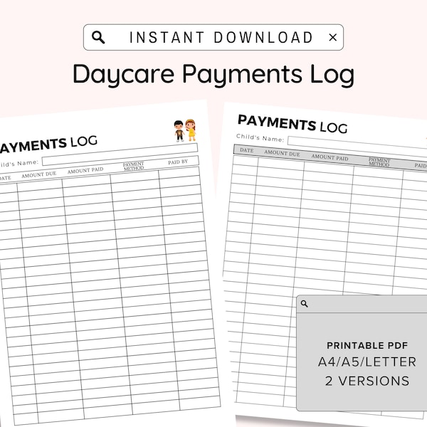 Daycare Payments Log - Etsy