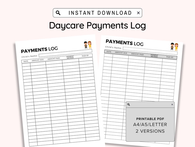 Tuition Payment Log Printable, Daycare Payment Log, Childcare Payment ...