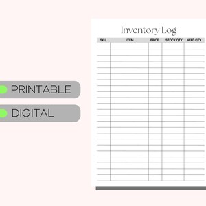 Printable Inventory Log Management Form Inventory Sheet - Etsy