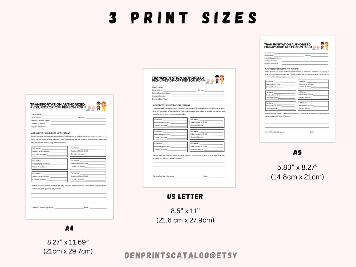Daycare Pick-up Form, Child Care Center Child Authorized Pick-up ...