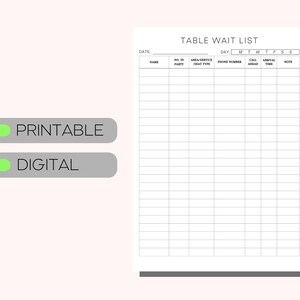 Restaurant Table Wait List Printable, Waiting List Printable ...