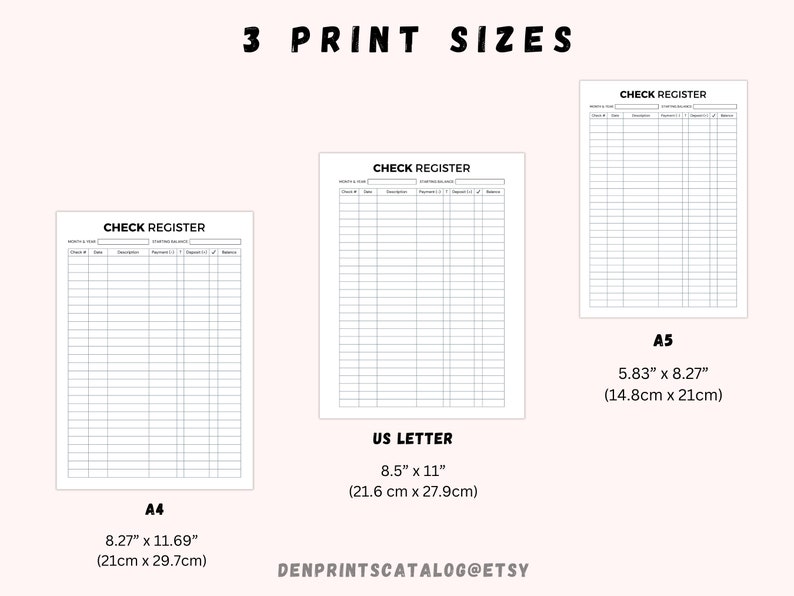 Check Register Printable for Personal Check Book, Small Business ...