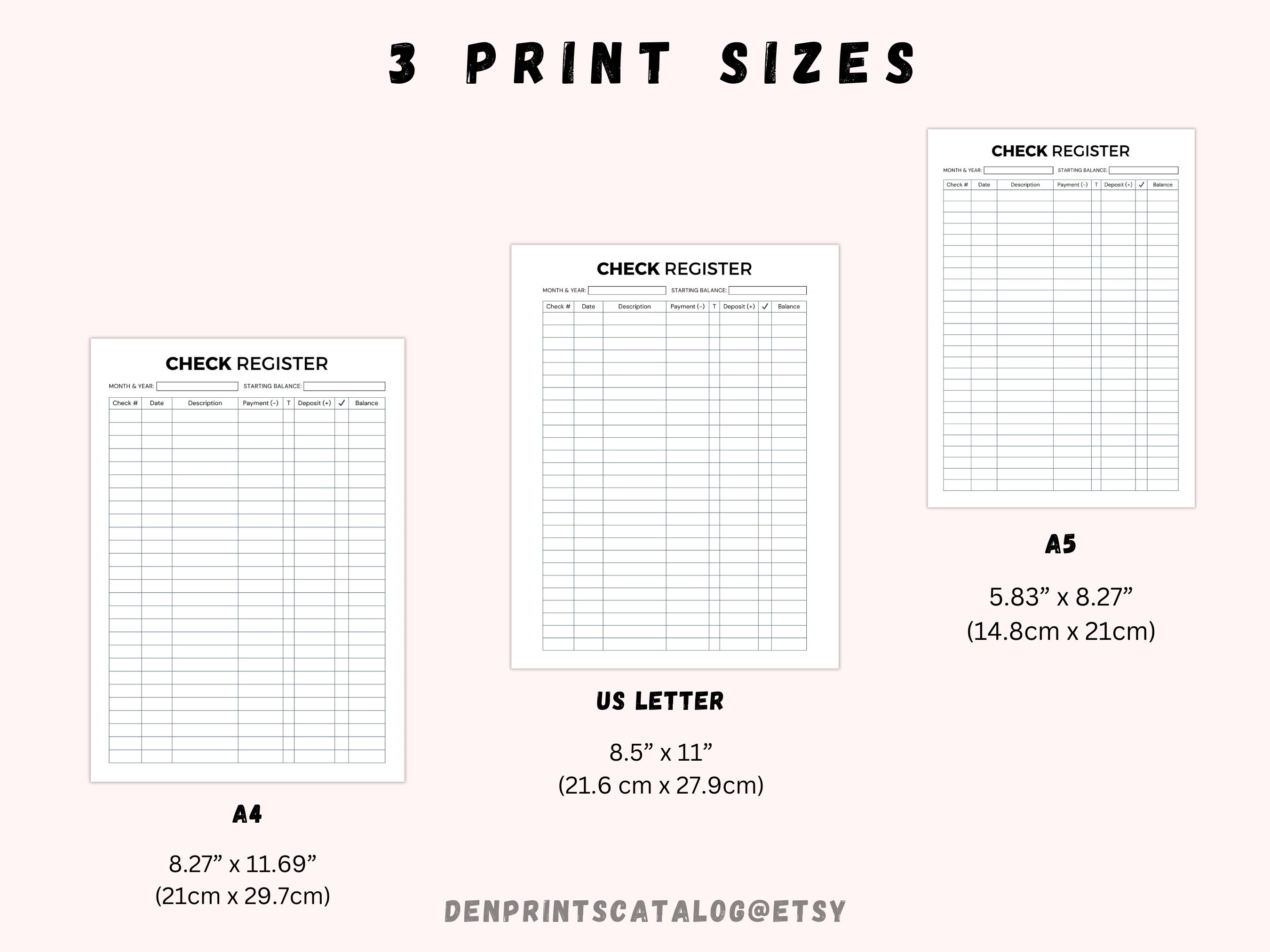 Check Register Printable for Personal Check Book, Small Business ...