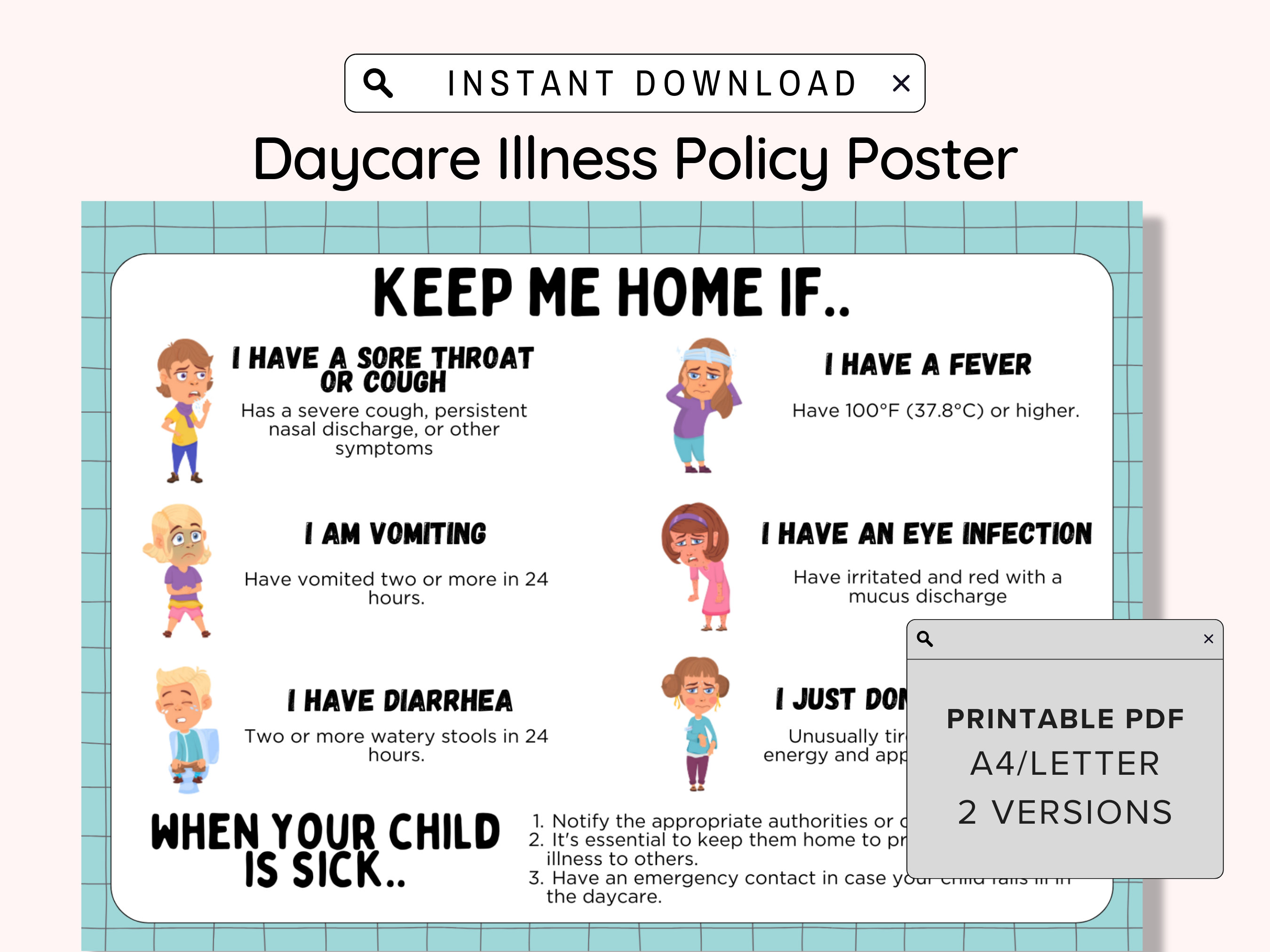 Child Sickness Flyer Printable, Daycare Printable Illness Sign ...