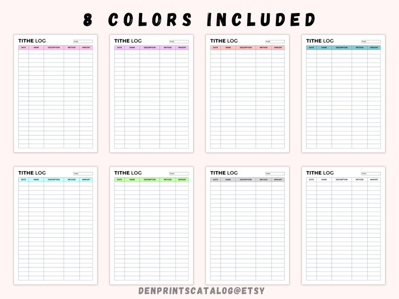 Tithe and Offering Log, Printable Tithing Record, Church Giving Log ...