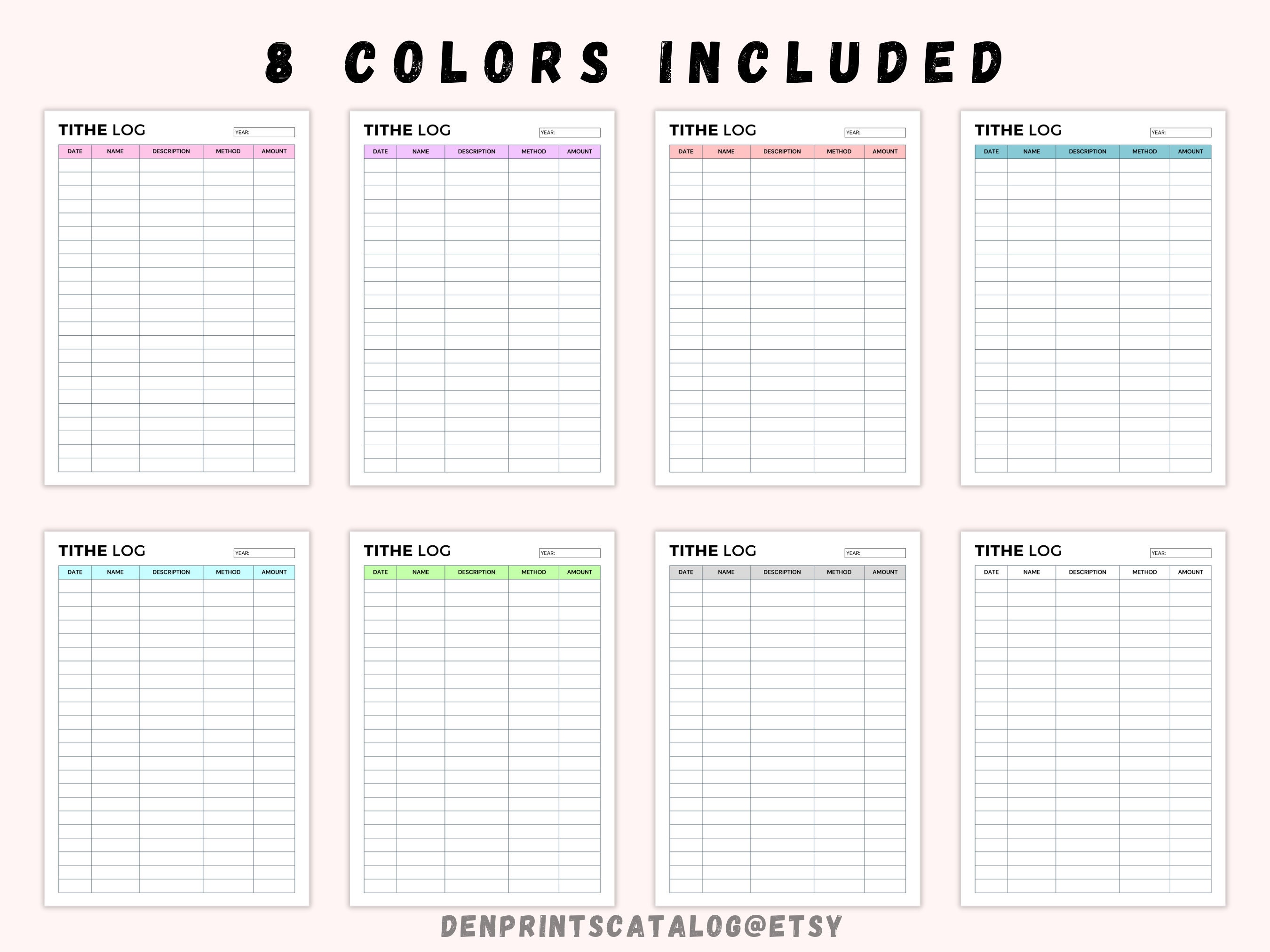 Tithe and Offering Log, Printable Tithing Record, Church Giving Log ...