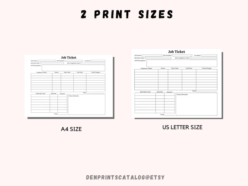 Job Ticket Printable, Work Order Form Template, Work Order Receipt ...