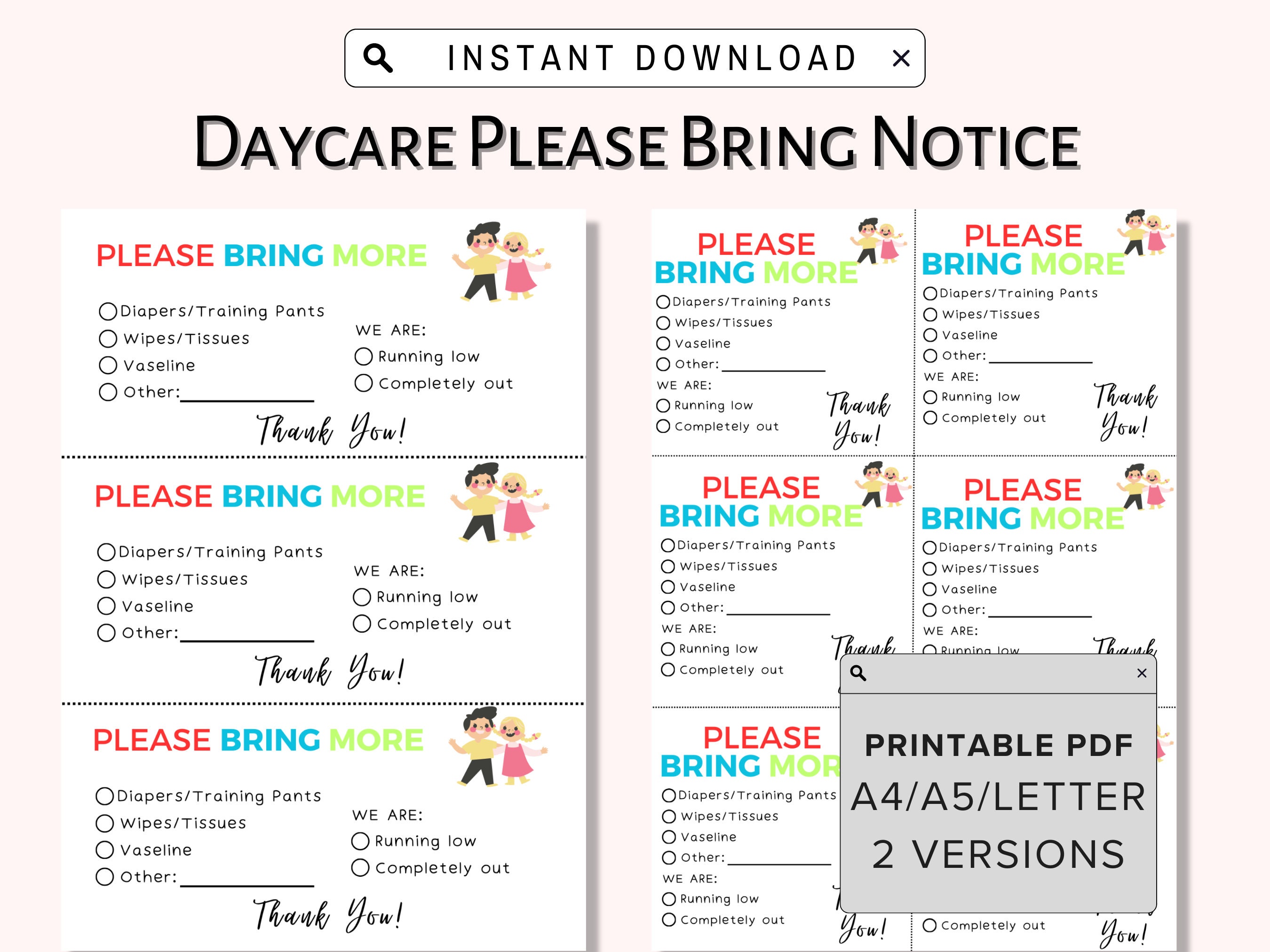 Please Bring More Supplies, Daycare Parent Notice Printable, Childcare ...