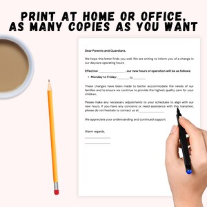 Fillable Daycare Change of Hours Letter, Printable Change of Hours ...