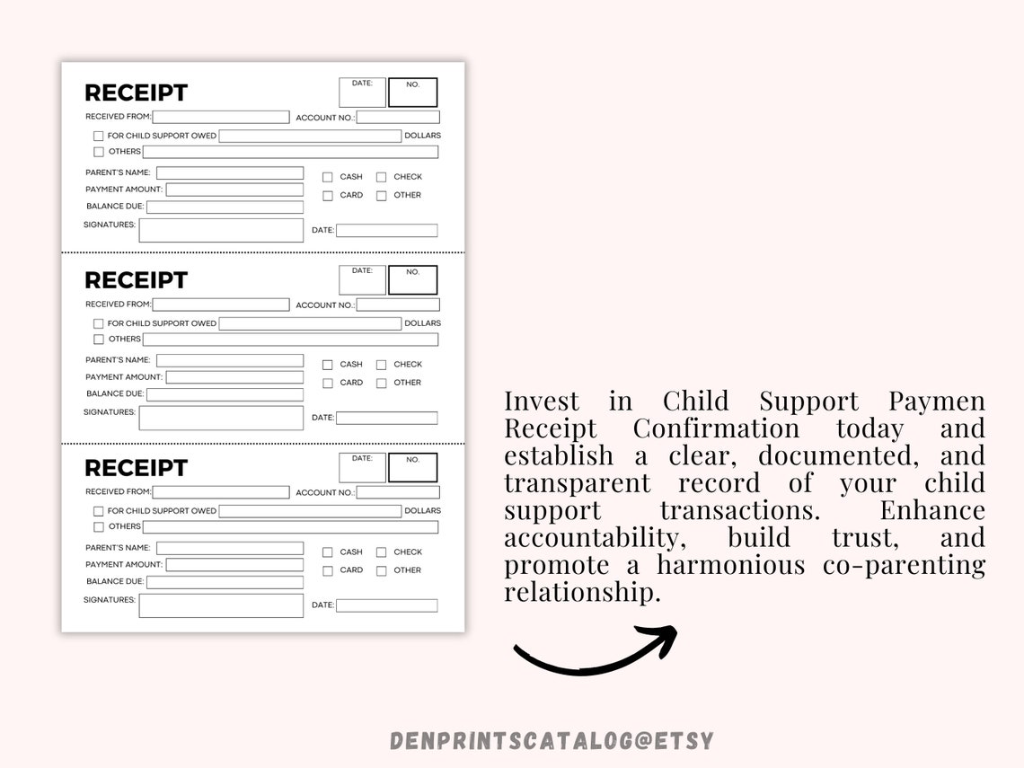 Child Support Receipt Printable for DIY Receipt Book Digital Download ...