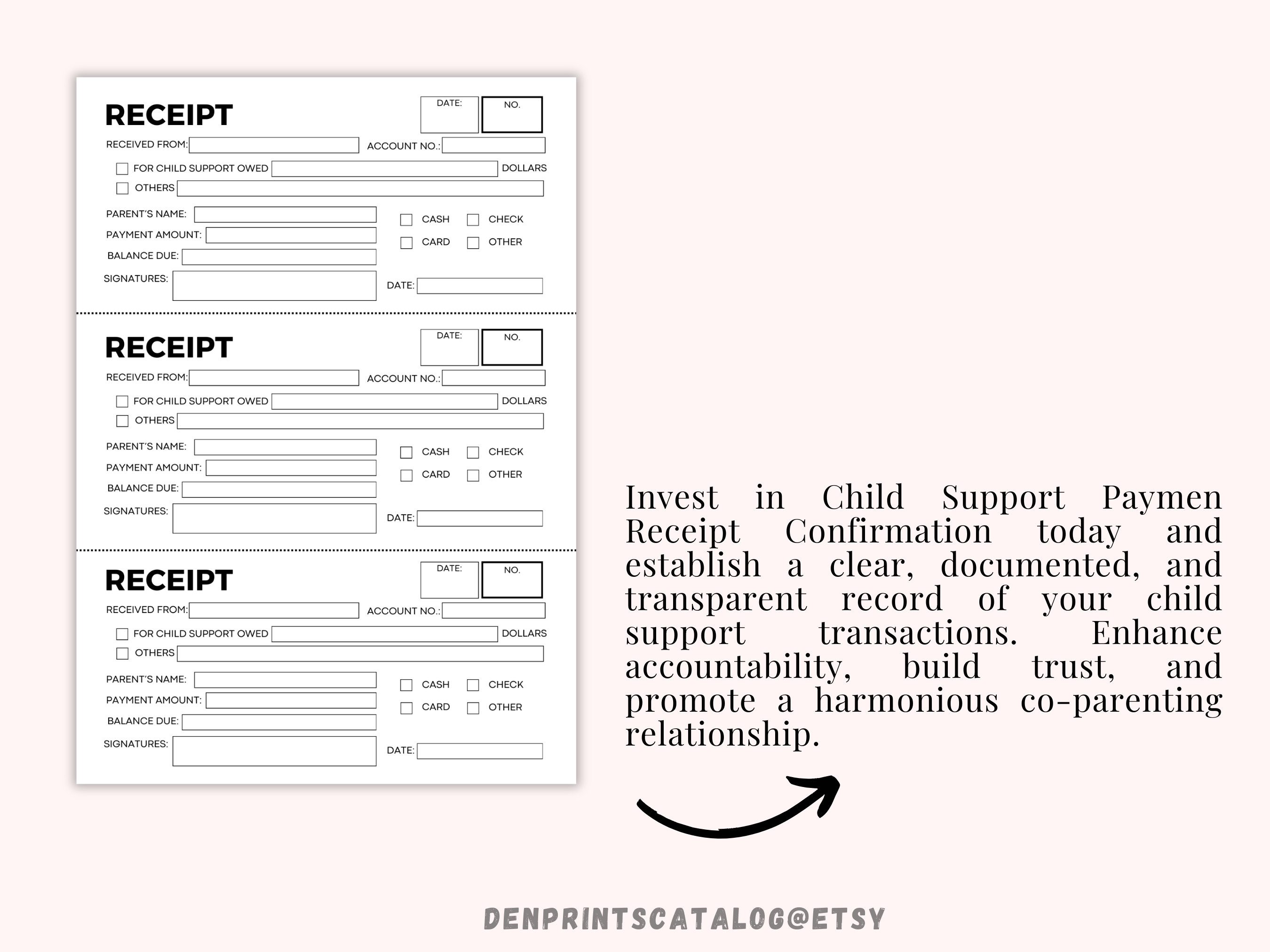 Child Support Receipt Printable for DIY Receipt Book Digital Download ...