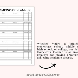 Printable Homework Planner, Homework Chart, Homework Tracker ...