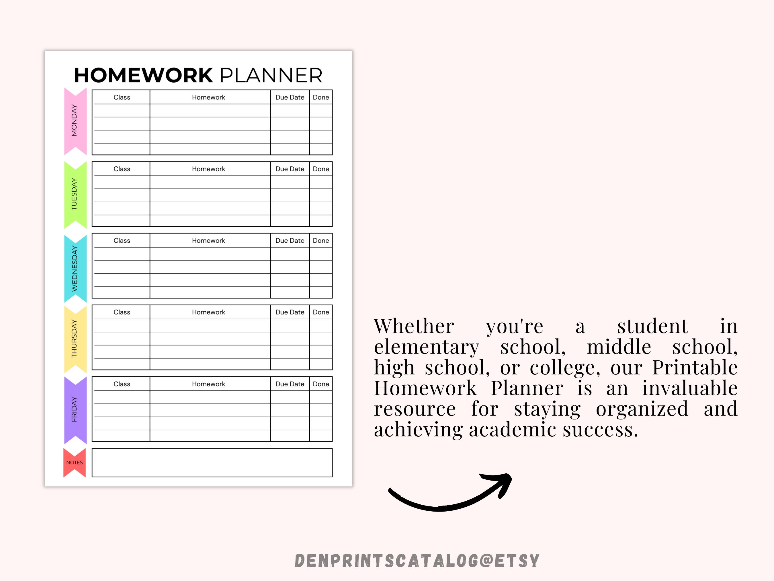 Printable Homework Planner, Homework Chart, Homework Tracker ...