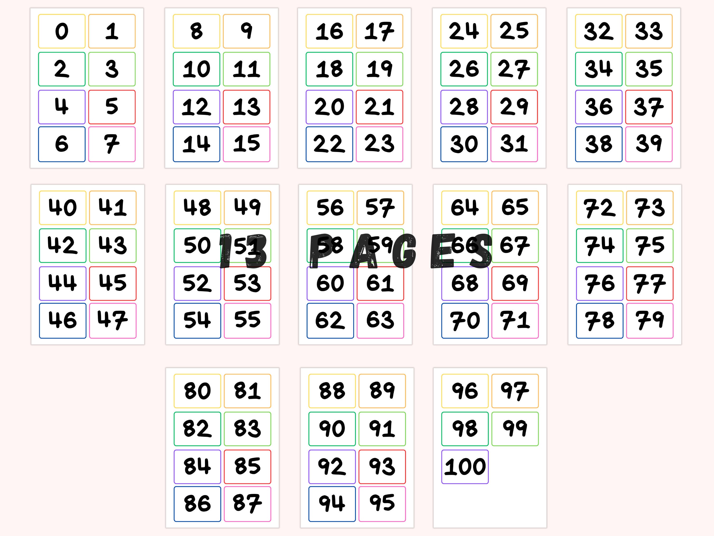 100 Printable Numbers 1-100 Flashcards Preschool to 3rd Grade - Etsy