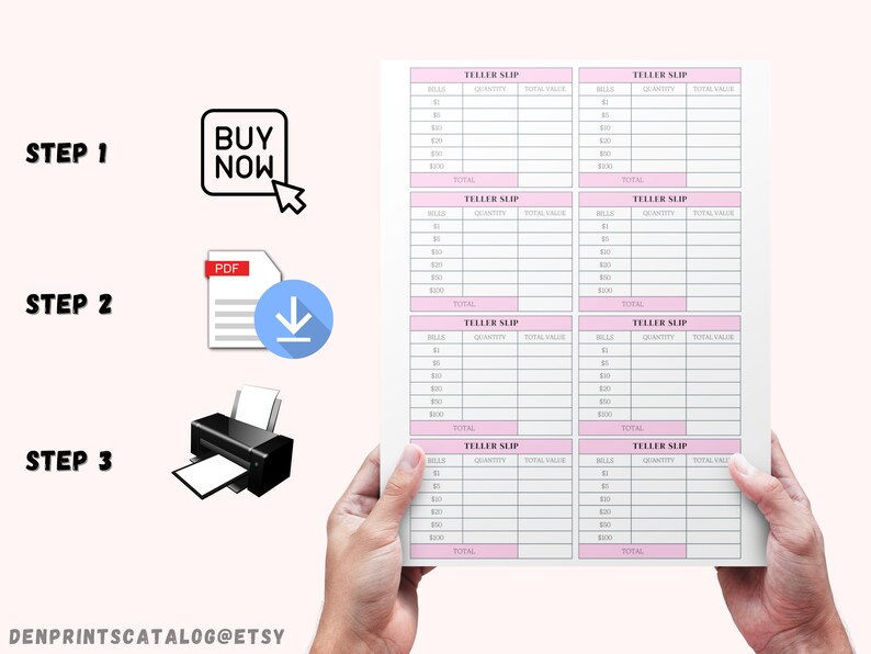 Cash Breakdown Slips Printable, Bank Teller Slips, Cash Withdraw Slips ...