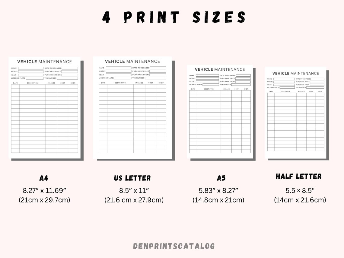 Vehicle Maintenance Log Printable, Vehicle Service Tracker, Vehicle ...