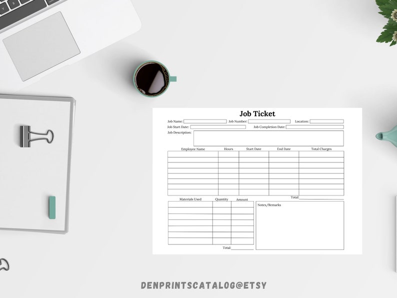 Job Ticket Printable Work Order Form Template Work Order - Etsy