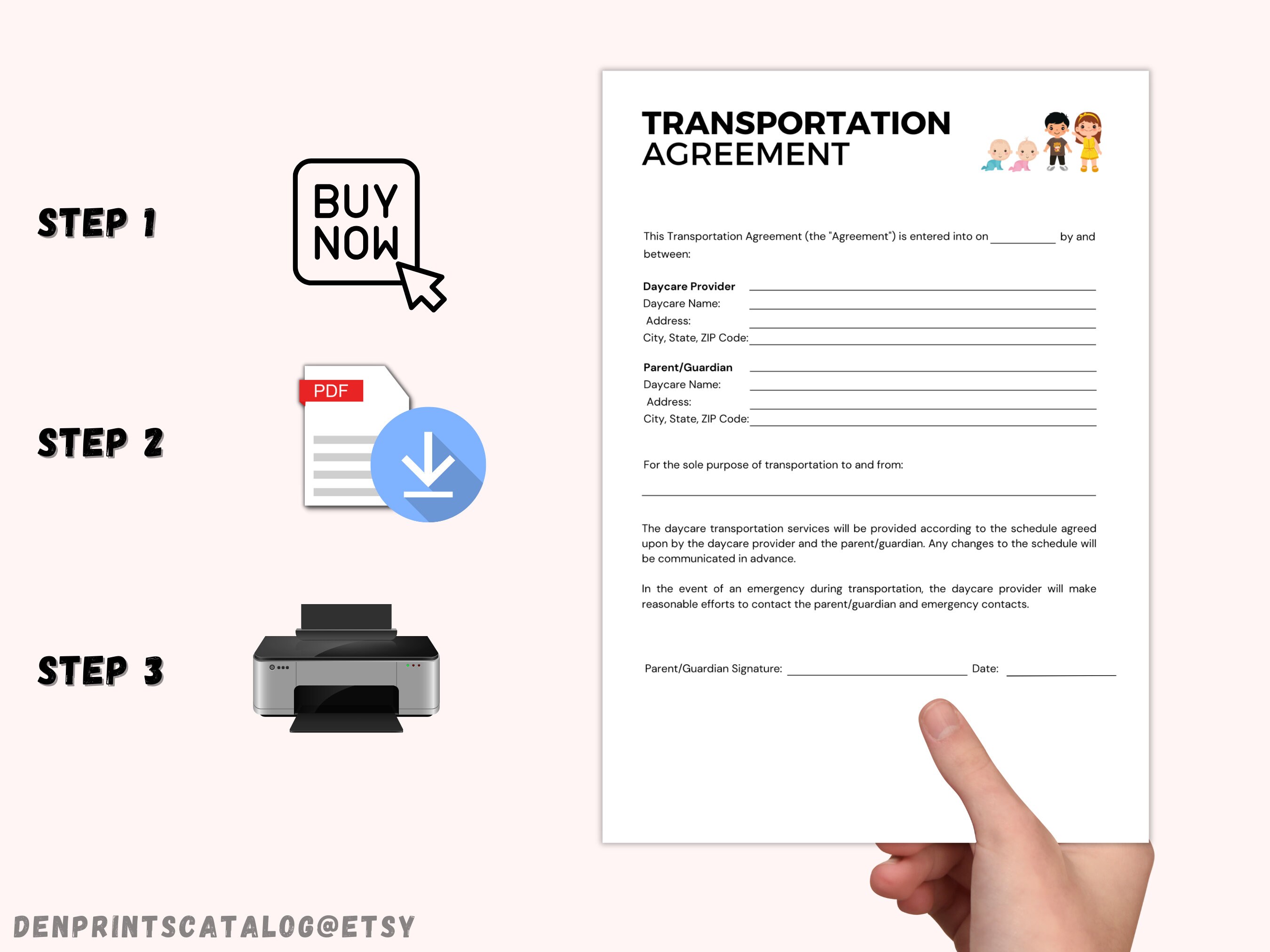 Printable Transportation Agreement for Home Daycares, Daycare ...