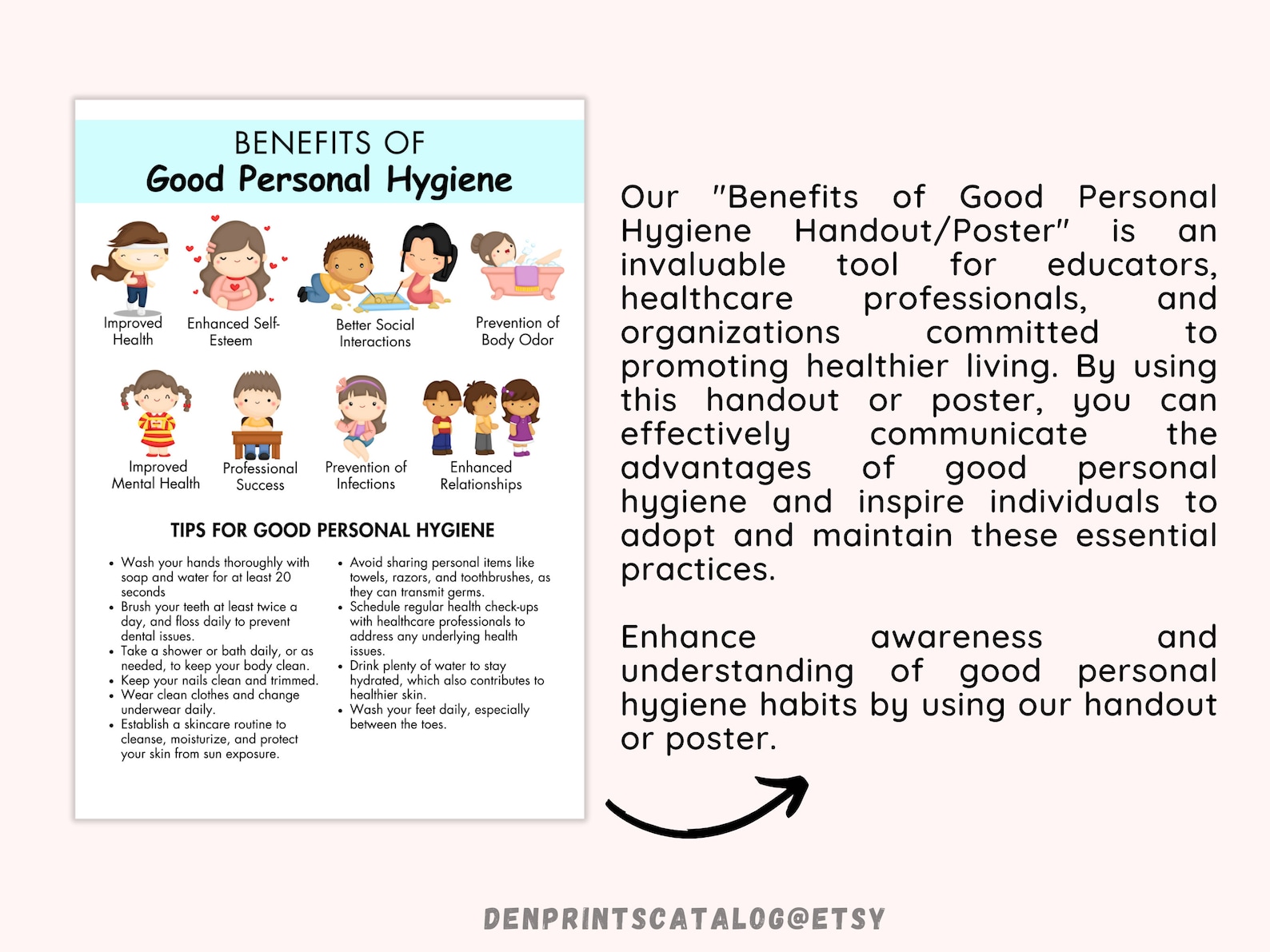 Benefits of Personal Hygiene Poster Handout Printable, Hygiene Chart ...